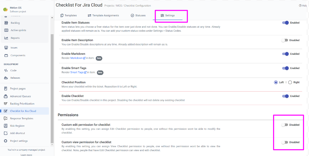 Managing Checklist Custom Permissions